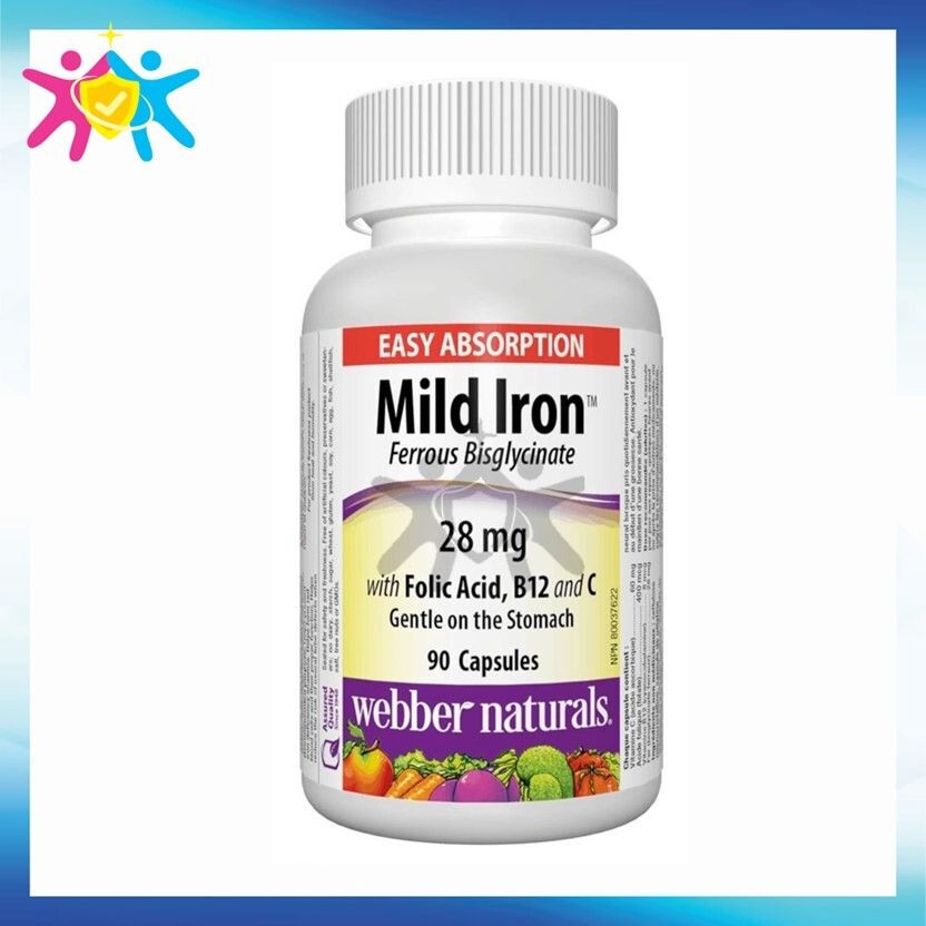 Webber Naturals | Mild Iron 暖胃溫和鐵質 + 葉酸 + B12/C 補充品 (28 毫克) 90 粒 [平行進口 ...