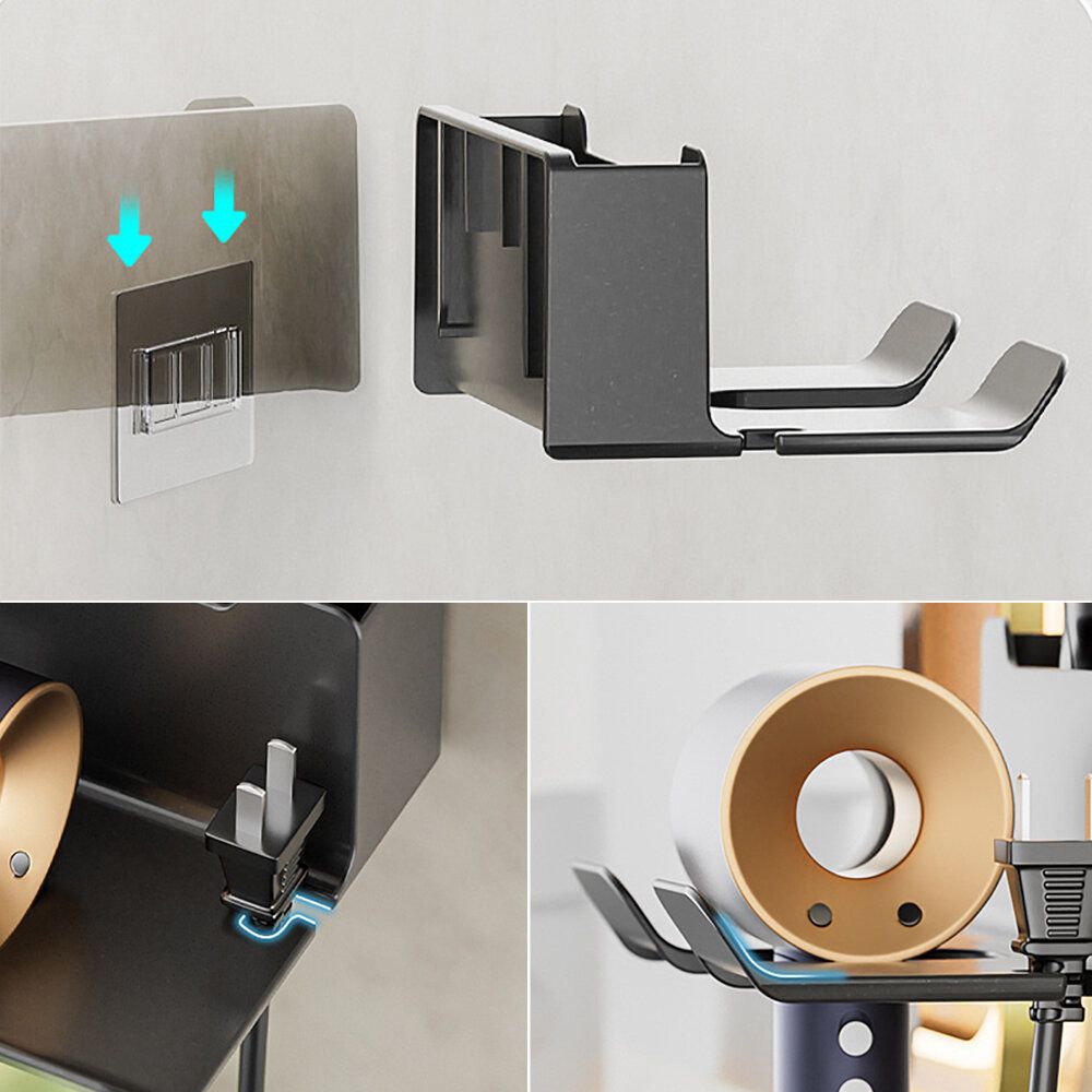 Tuenmall | White Hair Dryer Bracket Wall Mount Bracket Hand-free Hair ...