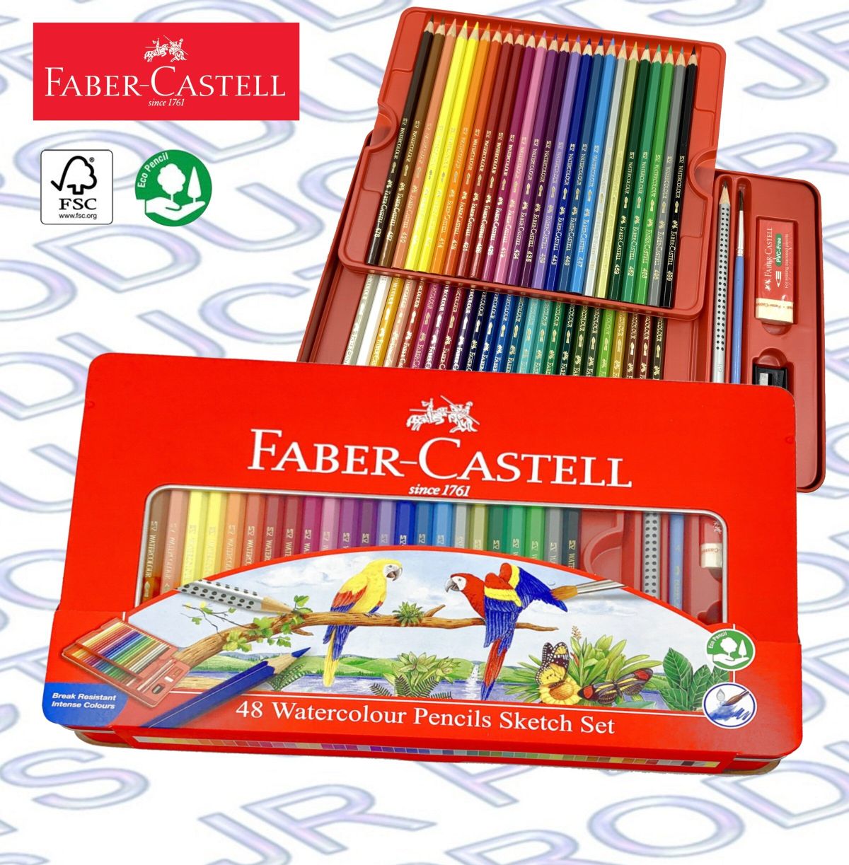 FABER CASTELL | German 48 Watercolour pencil Parrot Sketch Set (Tin ...
