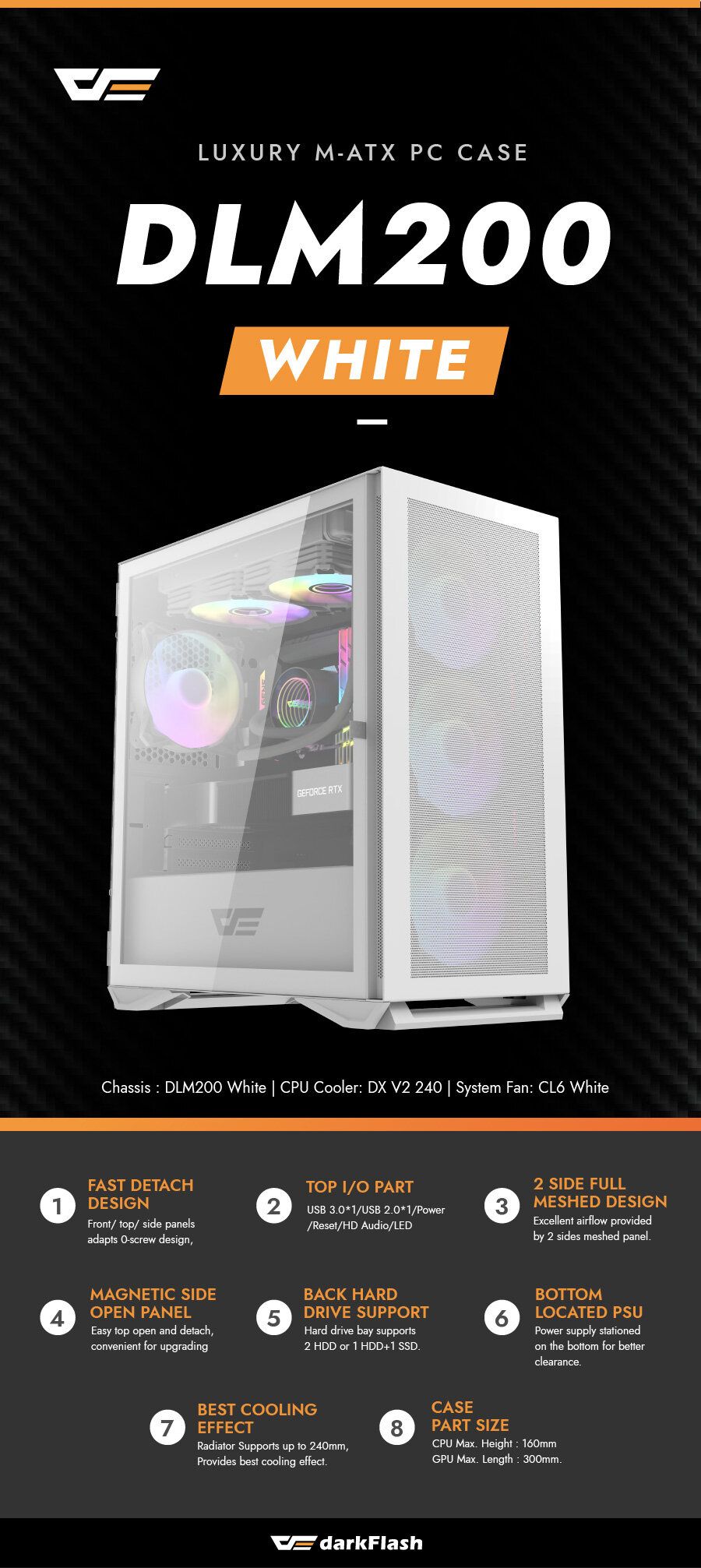 darkFlash | DLM200 Black M-ATX PC Case - meshed design Free : 4 * RGB ...