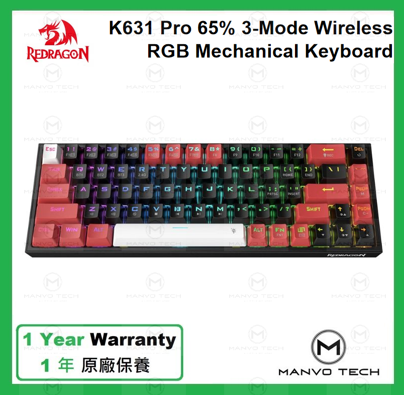 REDRAGON™ | K631 Pro 65% 3模 無線 RGB機械鍵盤 (黑色) - 熱插Linear Switch | 顏色 : 黑色 | 尺碼 : 紅軸 | HKTVmall 香港最 ...