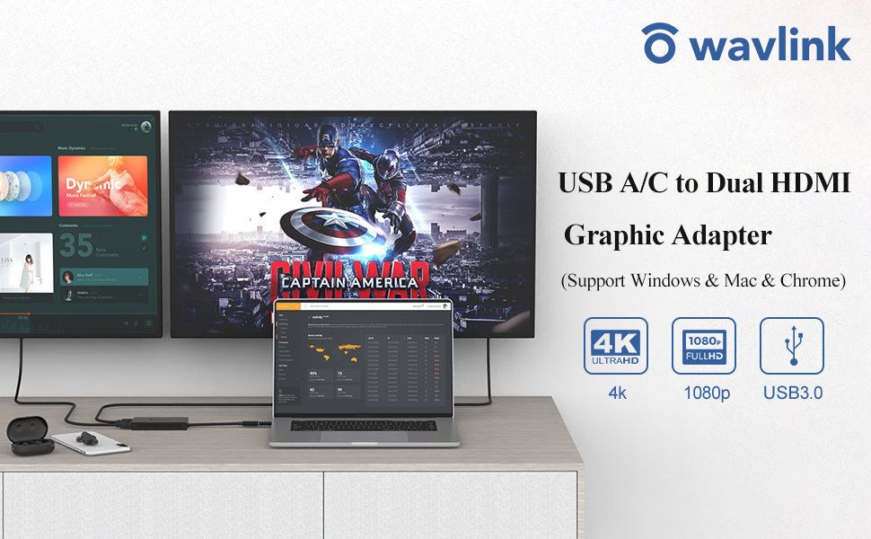 WAVLINK | USB-C/USB3.0 SMI 4K & 2K 雙HDMI 轉接器 支援 M1 M2 M3 Macbook/MacOS ...