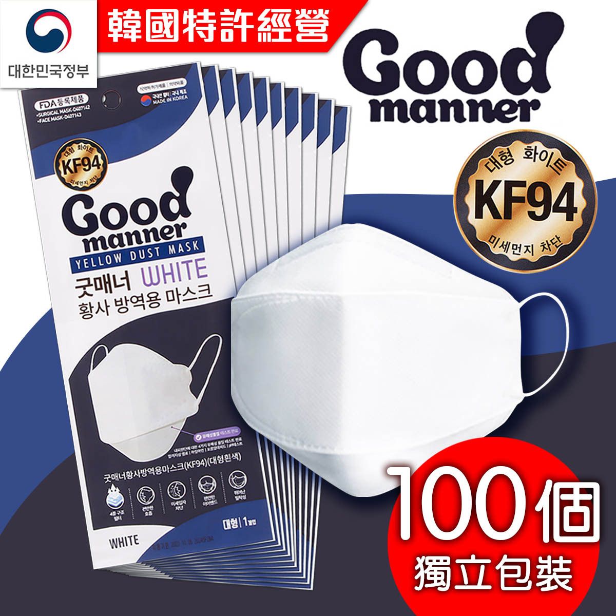 Good manner | GM001_100S Korea KF94 Adult Face Mask(Individual package ...