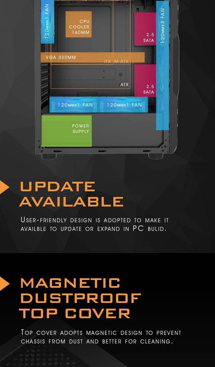 darkFlash | Aquarius ATX PC Case (MESH) Free : 4* 12cm RGB Fan ...