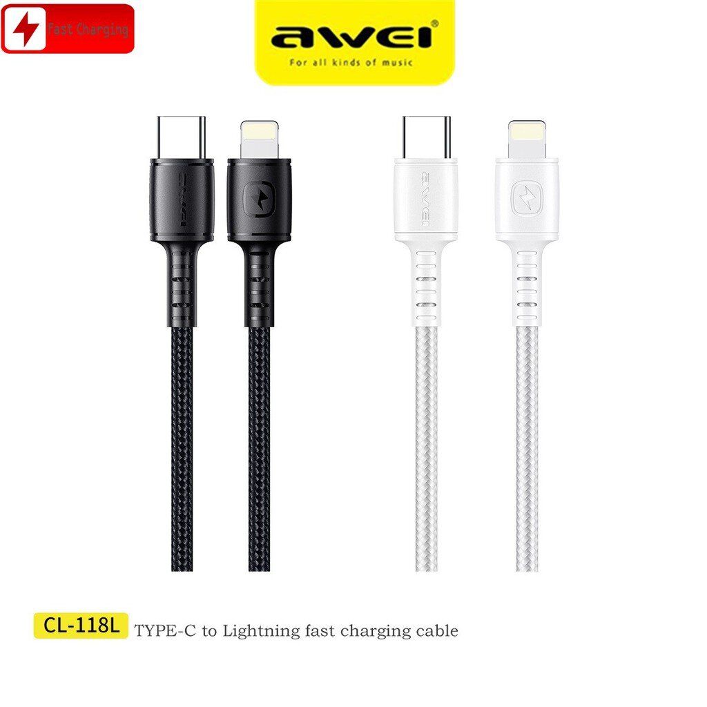 AWEI | CL-118L Type-C to Lightning PD 20W USB 快速充電線 尼龍編織 多功能數據傳輸線 2.4A快 ...