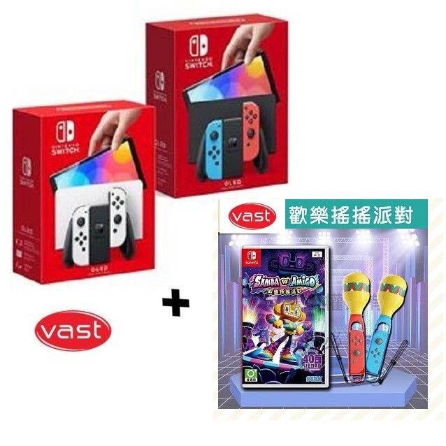Nintendo | 套裝 Switch OLED 遊戲主機 白色+NS 歡樂森巴: 歡樂搖搖派對+ Joy-Con 用雙沙槌套裝 | Color : White / Color ...