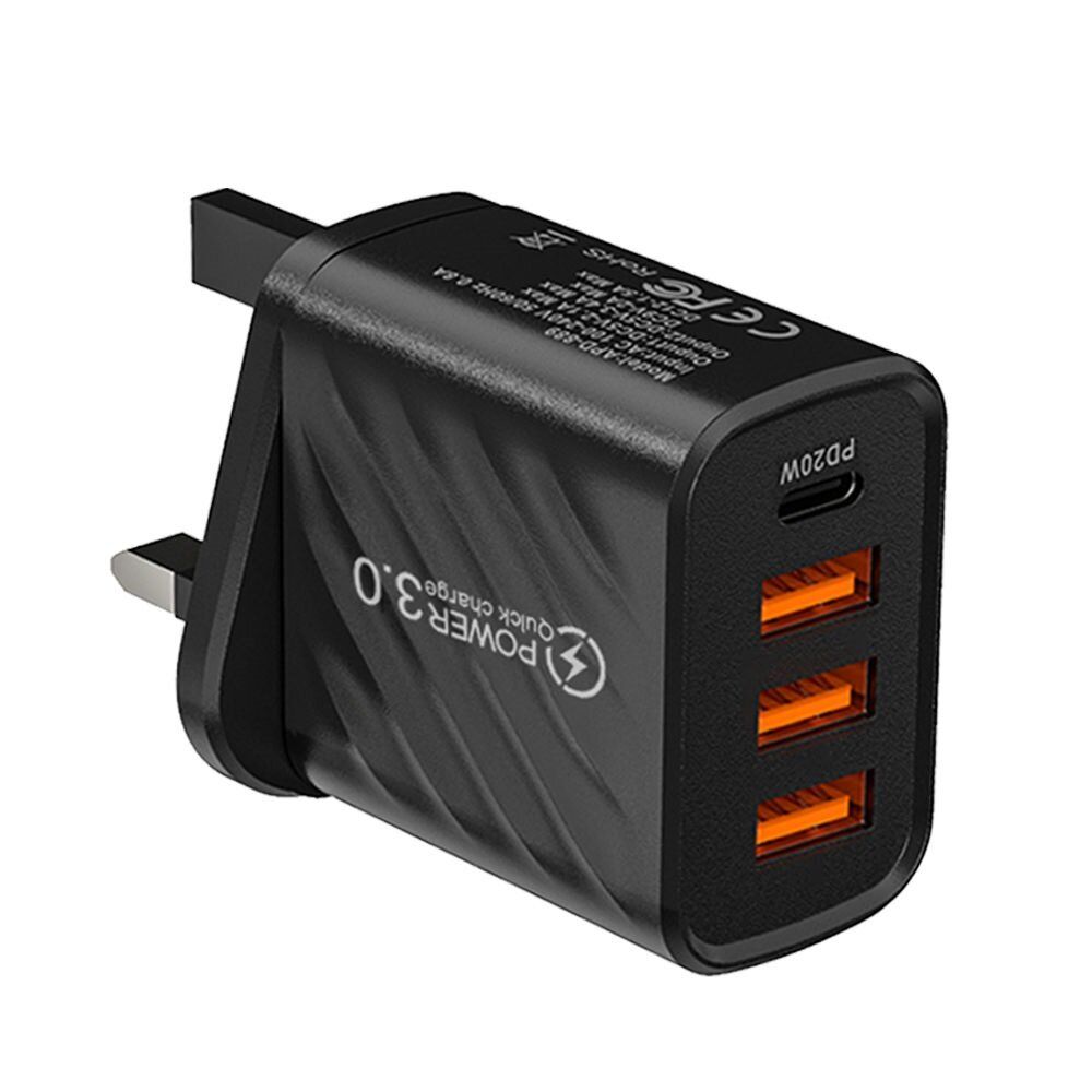 創意小品 | PD充電器 UK英規3.0 快充充電USB插頭 4插位 Type-C PD20W x 1 USB x 3 (黑色) | HKTVmall 香港最大網購平台
