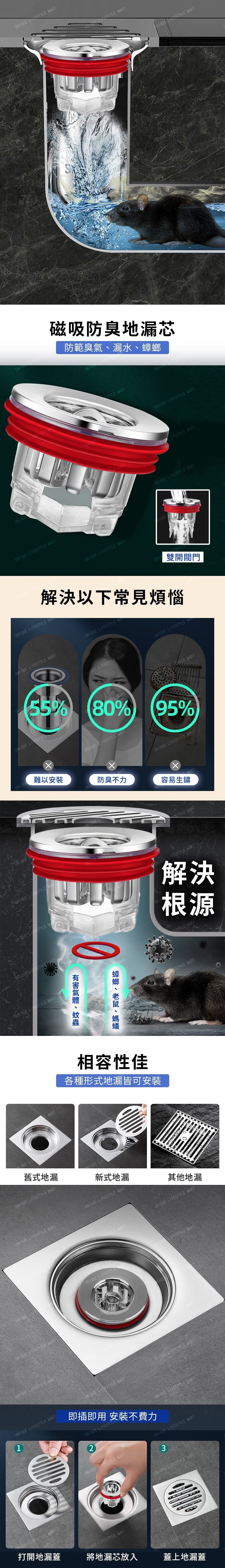 UM | 磁吸防臭地漏芯防臭器 - 衛生間下水道防反味神器|廁所下水管防蟲器 | HKTVmall 香港最大網購平台