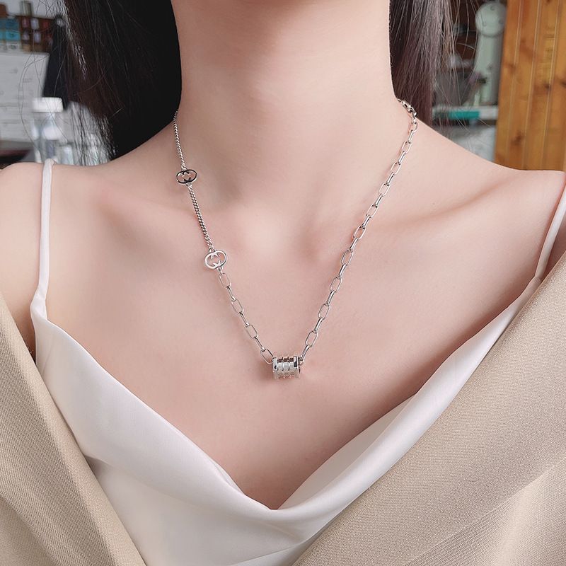 Jeepou | S925 / 925純銀 頸鏈 復古拼接式圓柱拼接字母C牌不對稱鏈條項鏈ins網紅風項飾女 | HKTVmall 香港最大網購平台