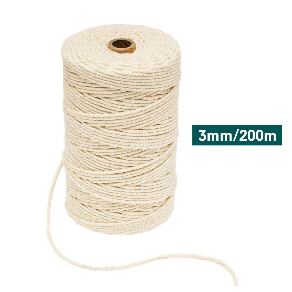 屯京 | 3mm / 200M Natural Cotton Cord Twine Braided Rope Cord Sash String ...