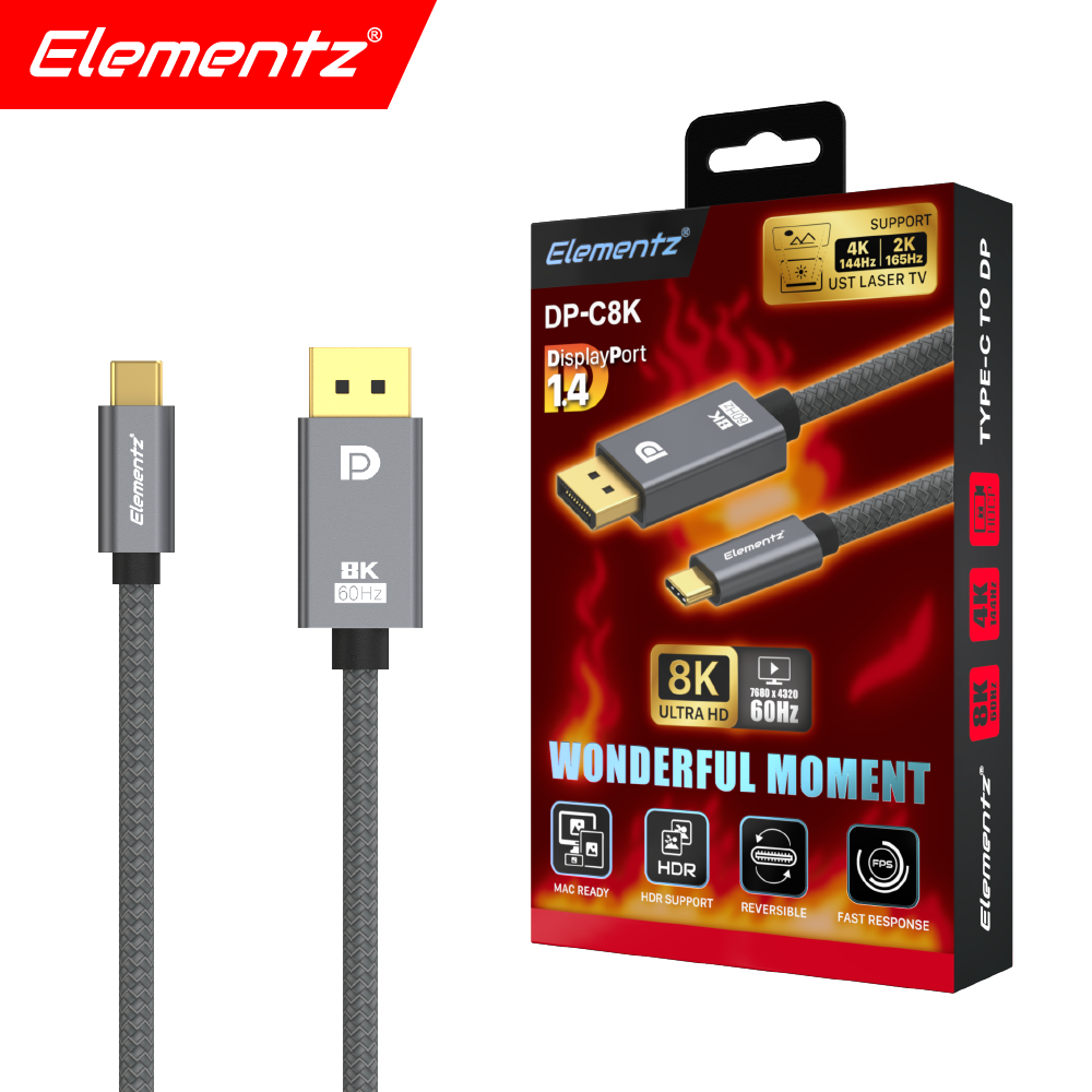 Elementz | 【200CM】Type C To Display Port 影音傳輸線丨DP-C8K | HKTVmall 香港最大網購平台