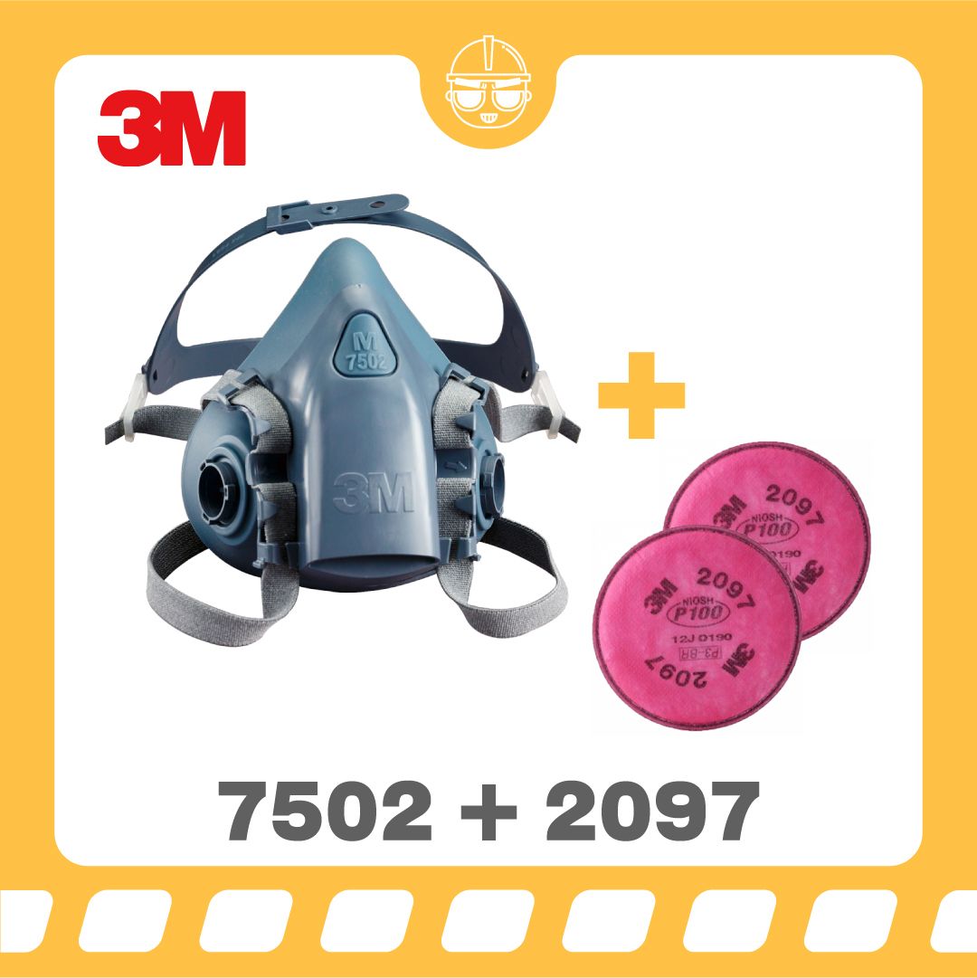 3M™ | 3M 2097 P100 顆粒物過濾棉 (1對) + 再用半面式口罩面罩 (中碼) (7502) | HKTVmall 香港最大網購平台