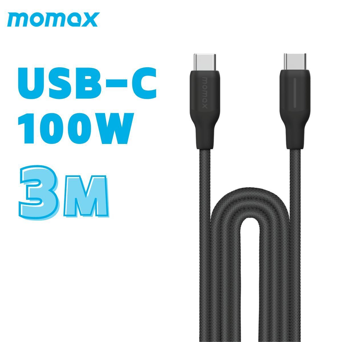 MOMAX | [水系列] 1-Link Flow CC 100W USB-C 編織線 (3米) 黑色 DC26D | 顏色 : 深黑色 ...