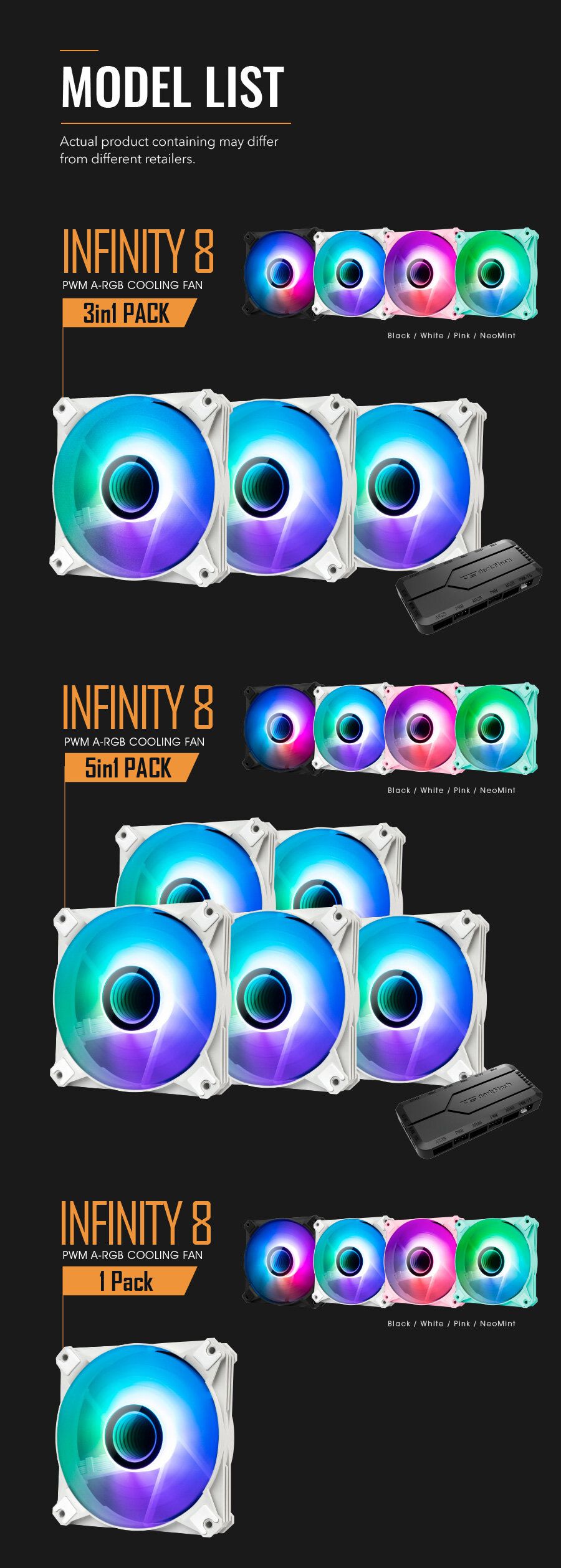 darkFlash | Infinity 8 PWM A-RGB Fan 12cm 3 in1 [White] | 顏色 : 白色 | 款式 ...