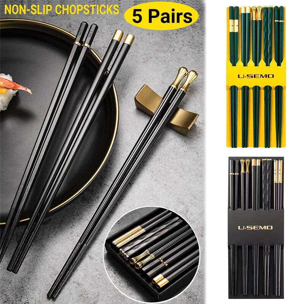 Tuenmall | [5 pairs Green] alloy chopsticks high-grade non-slip ...