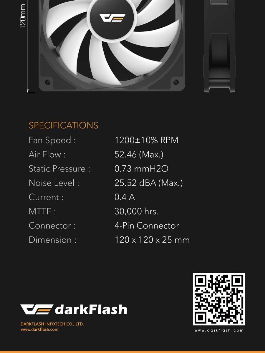 darkFlash | CL12 12CM 彩虹燈光 LED 風扇 [黑色] 4 Pin Connector - 可串連 | 顏色 : 黑色 ...