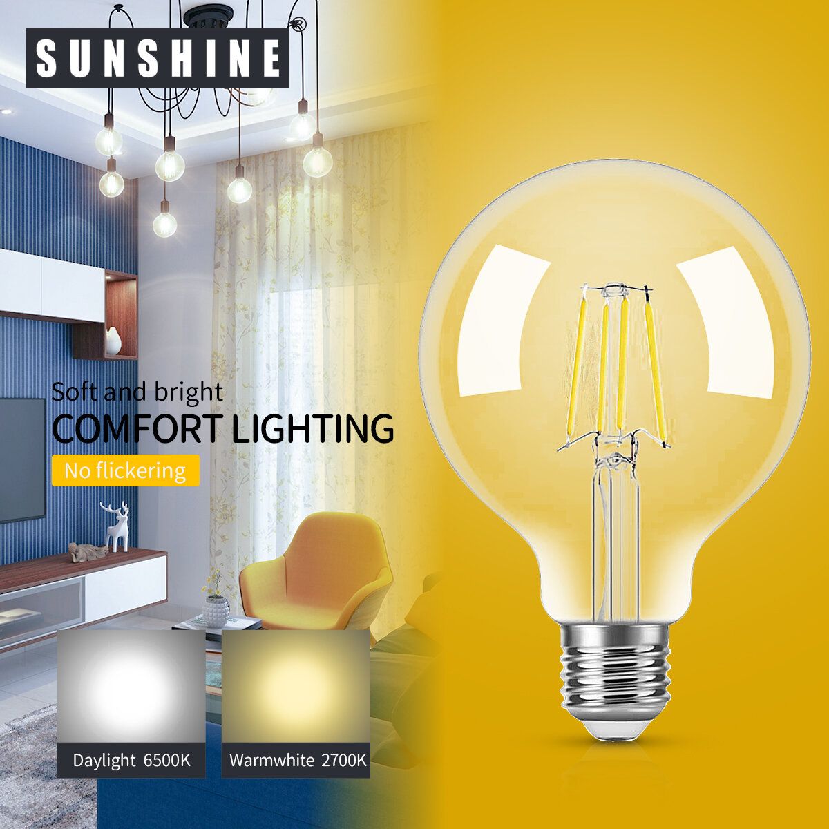 陽光 | (LFGGH-6E27W-2pcs)LED復古燈膽(G95燈絲球泡) 6W E27大螺頭 黃光2700K 透明燈罩 [2件優惠裝] LED燈膽LED燈泡LED球膽LED球泡 | 尺碼 ...
