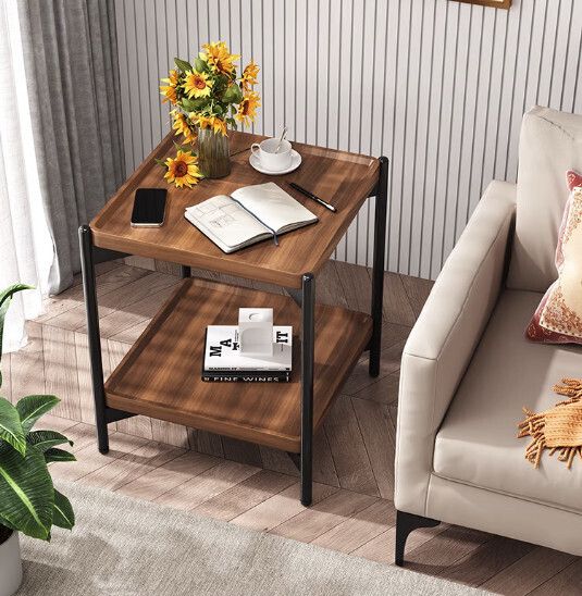 全城熱賣 | 密度板簡約方形茶几（胡桃木-加粗鐵腿）【尺寸：40*40*60cm】 | HKTVmall 香港最大網購平台