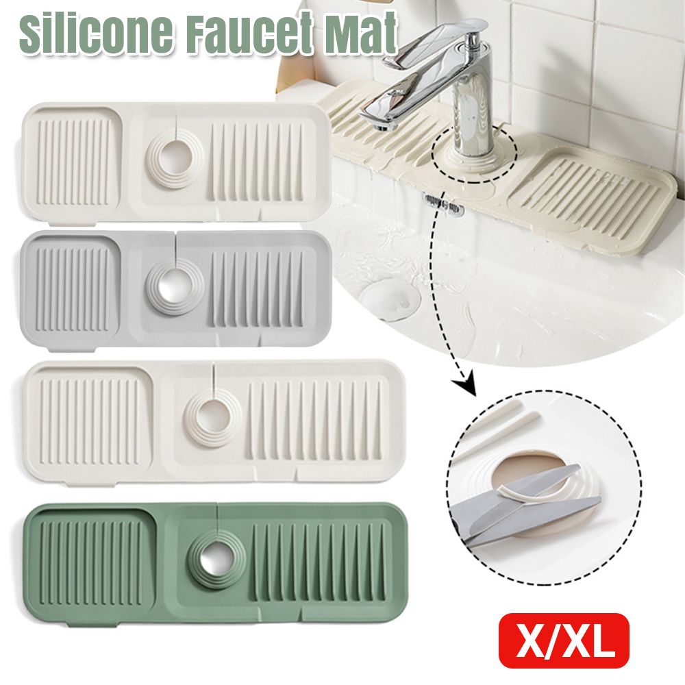 Tuenmall | [White L] Silicone Drain Mat Faucet Drain Mat Kitchen Sink ...