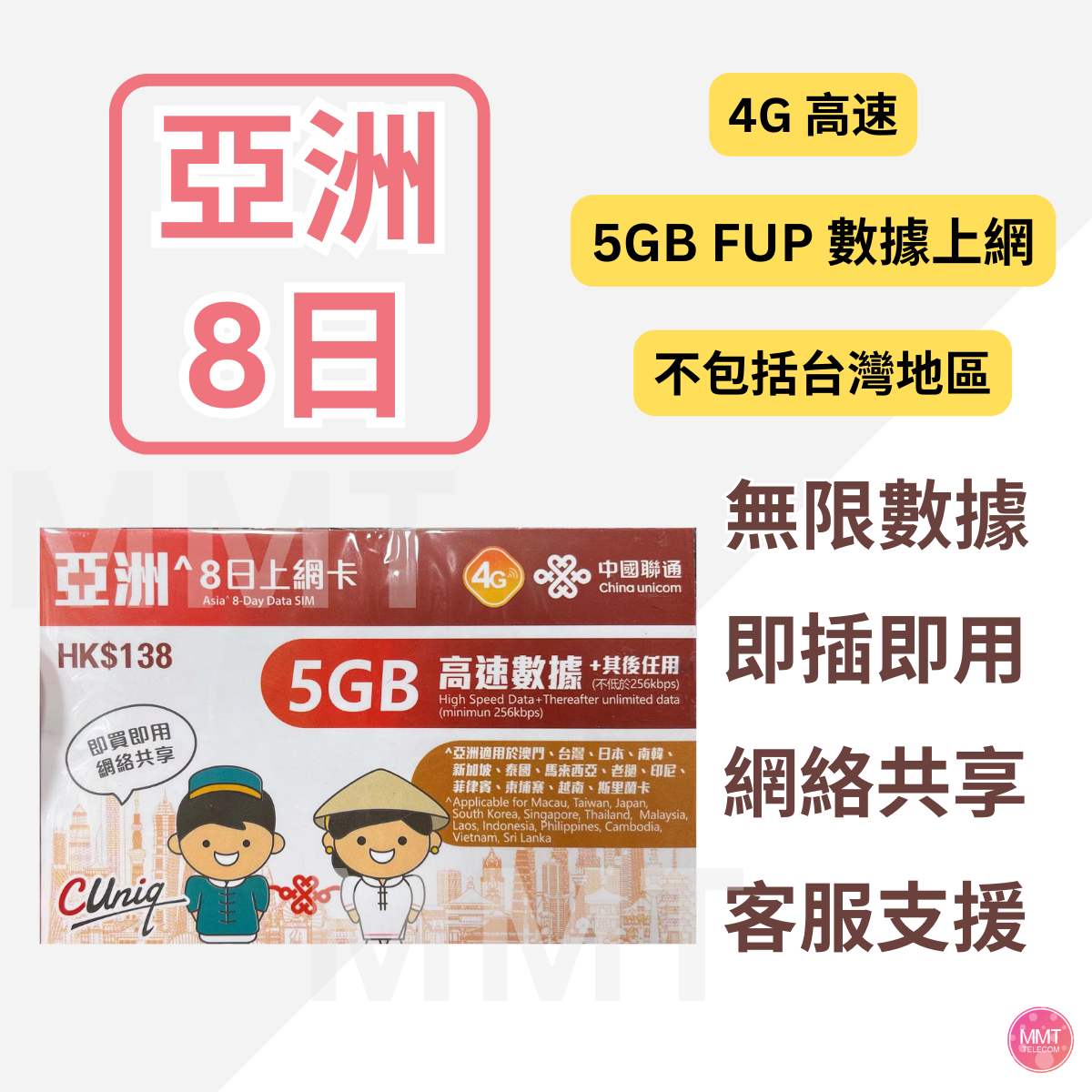 中國聯通 | 亞洲多國通用【8日 5GB FUP】4G/3G 高速無限數據卡 上網卡 電話卡 旅行電話咭 Data Sim咭 [台灣地區停止數據服務] | HKTVmall 香港最大網購平台
