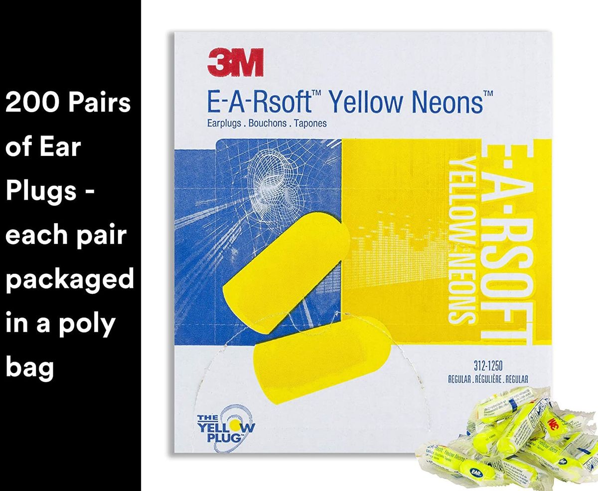 3M | E-A-Rsoft™ Yellow Neons™ 312-1250 即棄式耳塞 | 10對 | 3M抗噪音耳塞 鼻鼾 隔音 睡眠神器 ...
