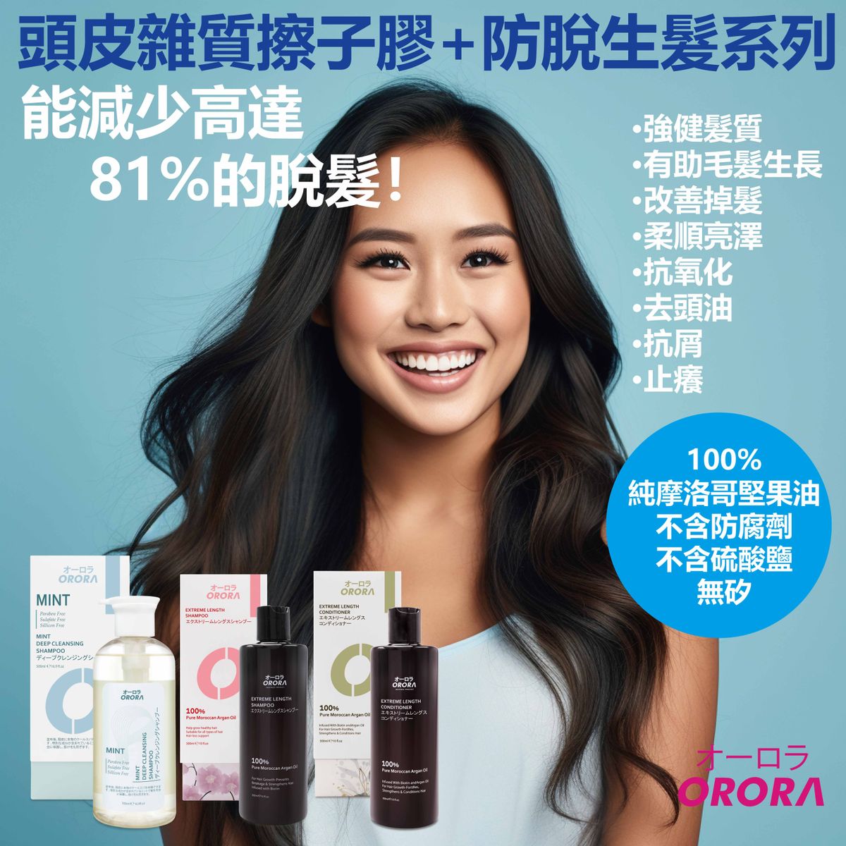 ORORA | 3支套裝*日本育髮術Orora深層清潔+頭髮急急長防脫生髮(薄荷深層清潔洗髮乳1支500ml+急急長防脫生髮洗髮乳1支 ...