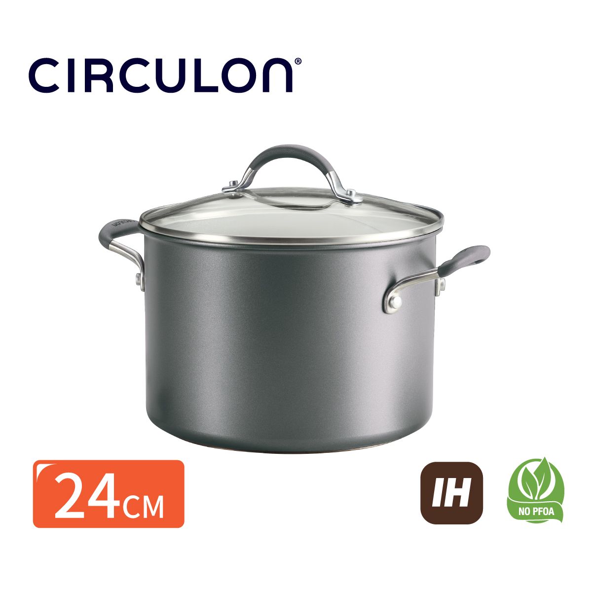 美亞 | (電磁爐適用) 有蓋不黏湯鍋 24CM/7.6L- Circulon A1 (#81834-T) | HKTVmall 香港最大網購平台