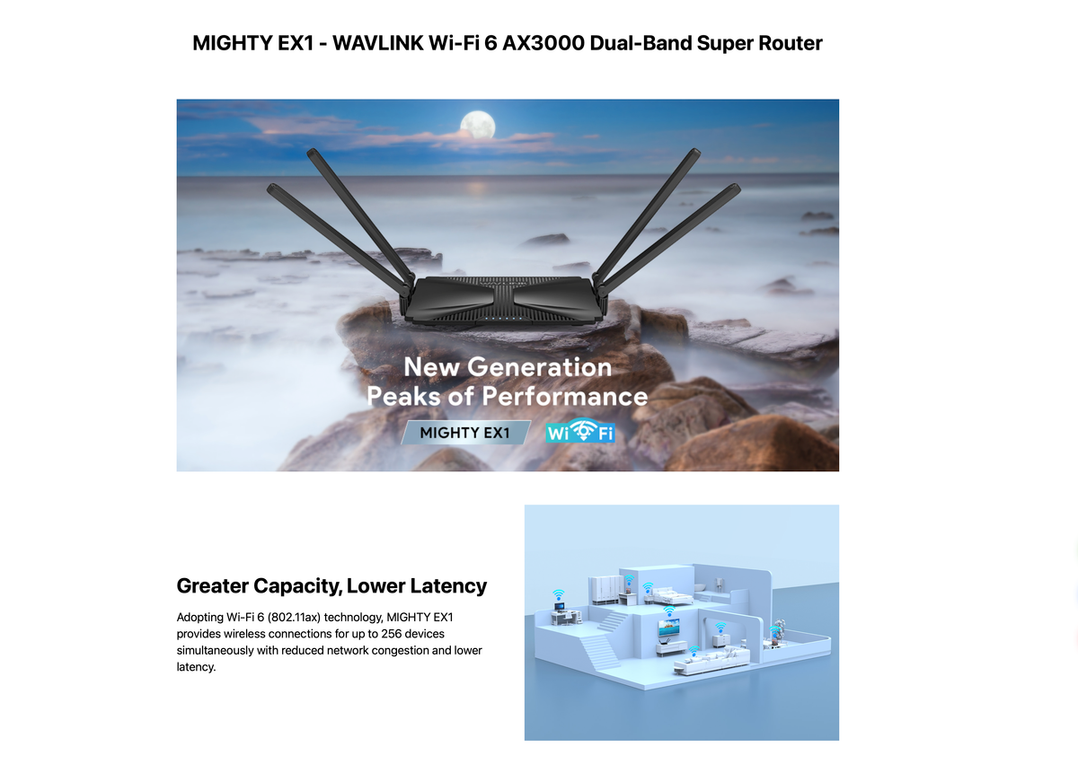 WAVLINK | WiFi 6 AX3000 Mesh 雙頻超級路由器 3年保用 MIGHTY EX1 WN586X3 MU-OFDMA ...