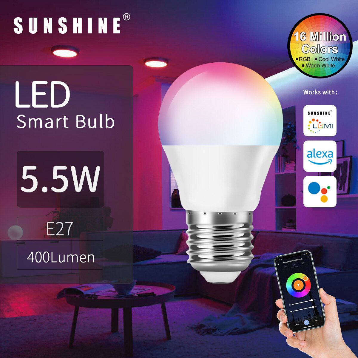 SUNSHINE | Sunshine Lumi White and Color Ambiance Smart LED Wifi Bulb ...